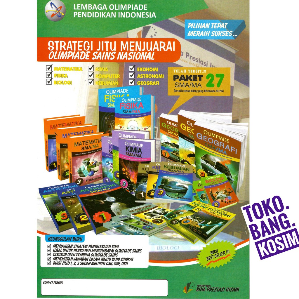 Jual BUKU KUMPULAN SOAL DAN PEMBAHASAN OLIMPIADE SAINS NASIONAL SMA/MI (Tim LOPI) 27 Jilid buku ...