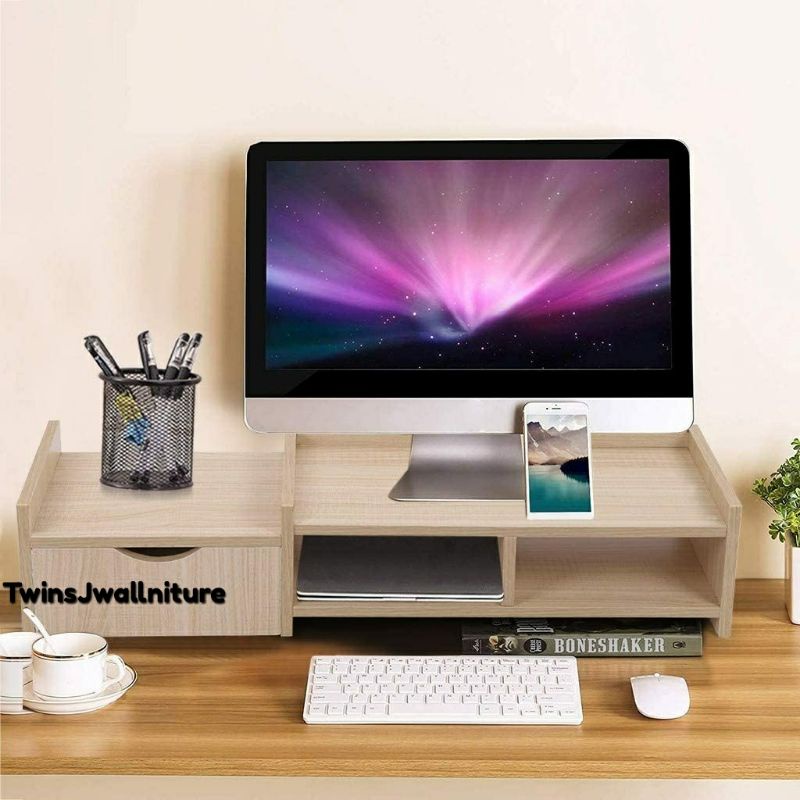 TwinsJ Meja komputer. Monitor stand. Meja leptop dengan rak dan laci ...