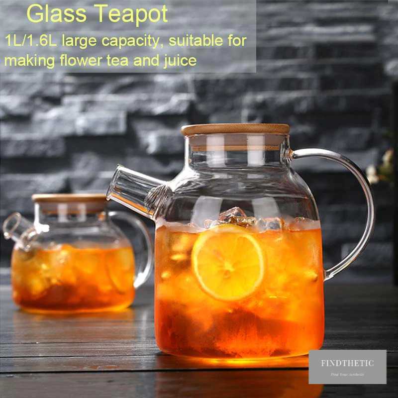 Jual Teko Pitcher Kaca dengan tutup kayu Estetik Unik Aestetik Tahan ...
