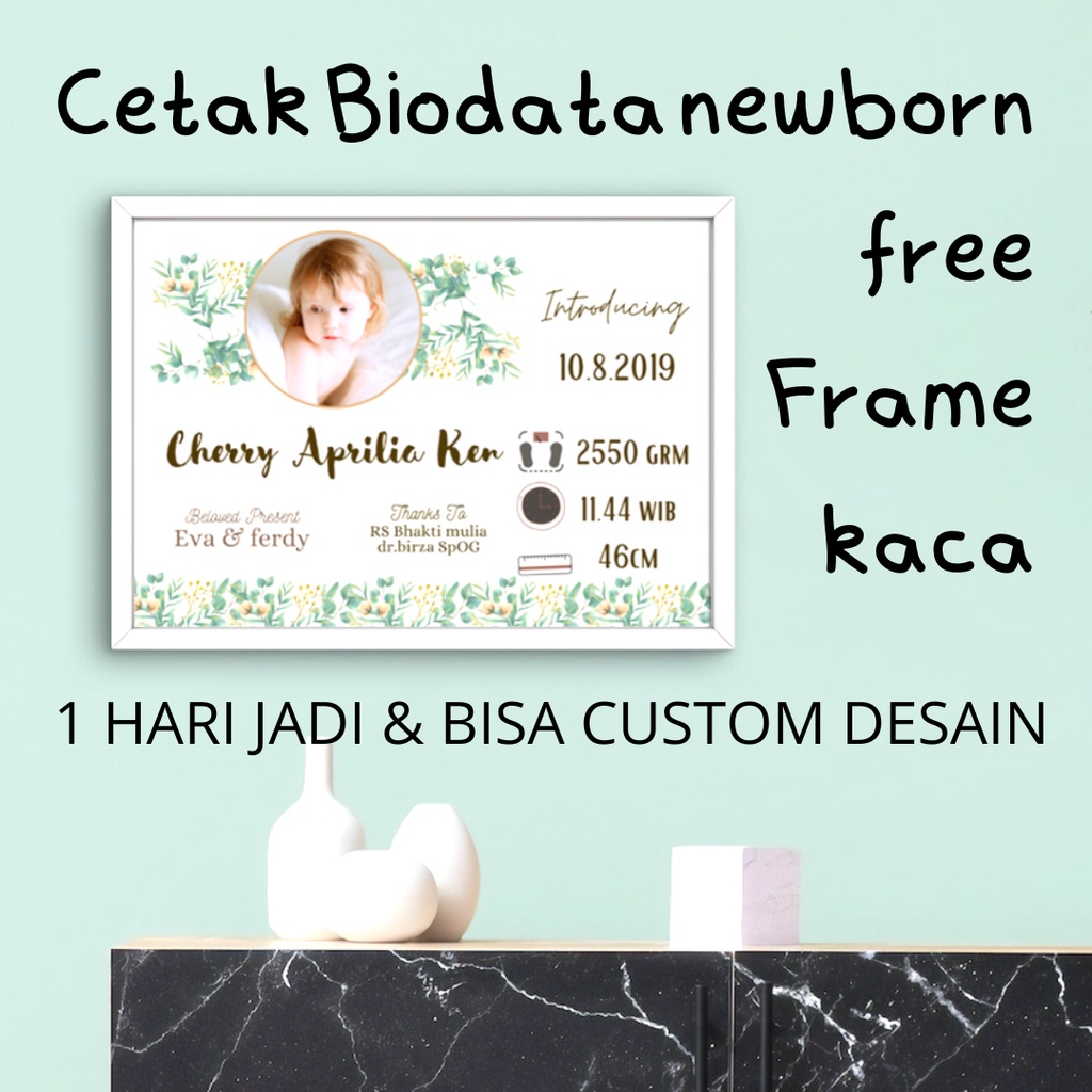 Jual Cetak Photo newborn, Biodata baby newborn, bingkai foto biodata bayi, cetak bingkai kaca ...