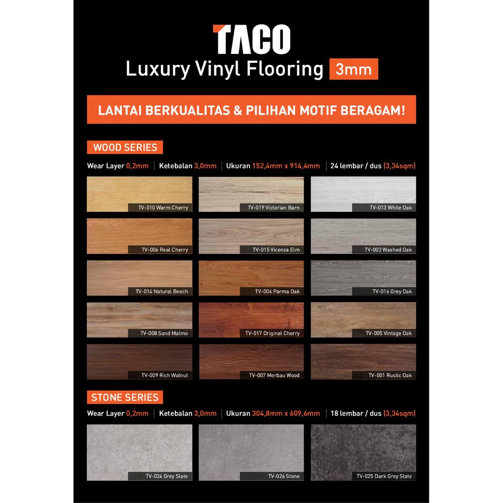 Jual Jual Vinyl lantai Taco Bahan Vinyl Tebal 3 mm / Vinyl Plank ( Tile ...