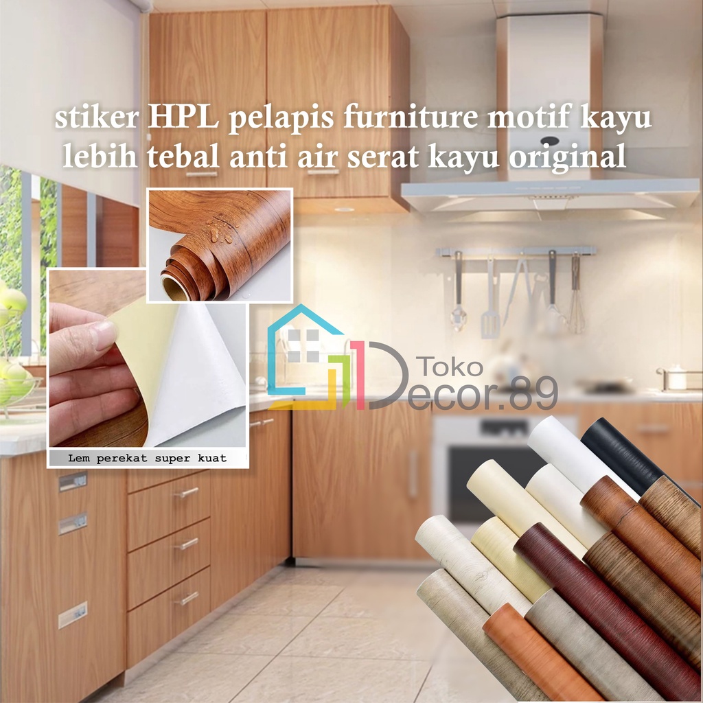Jual wallpaper sticker HPL motif kayu serat 60 cm x 3 meter pelapis ...