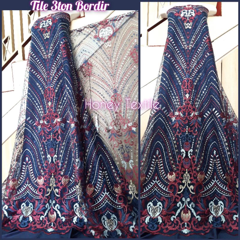 Jual Kain Tile/Tulle 3ton Motif Merambat, kain tile brokat, tile Bordir ...