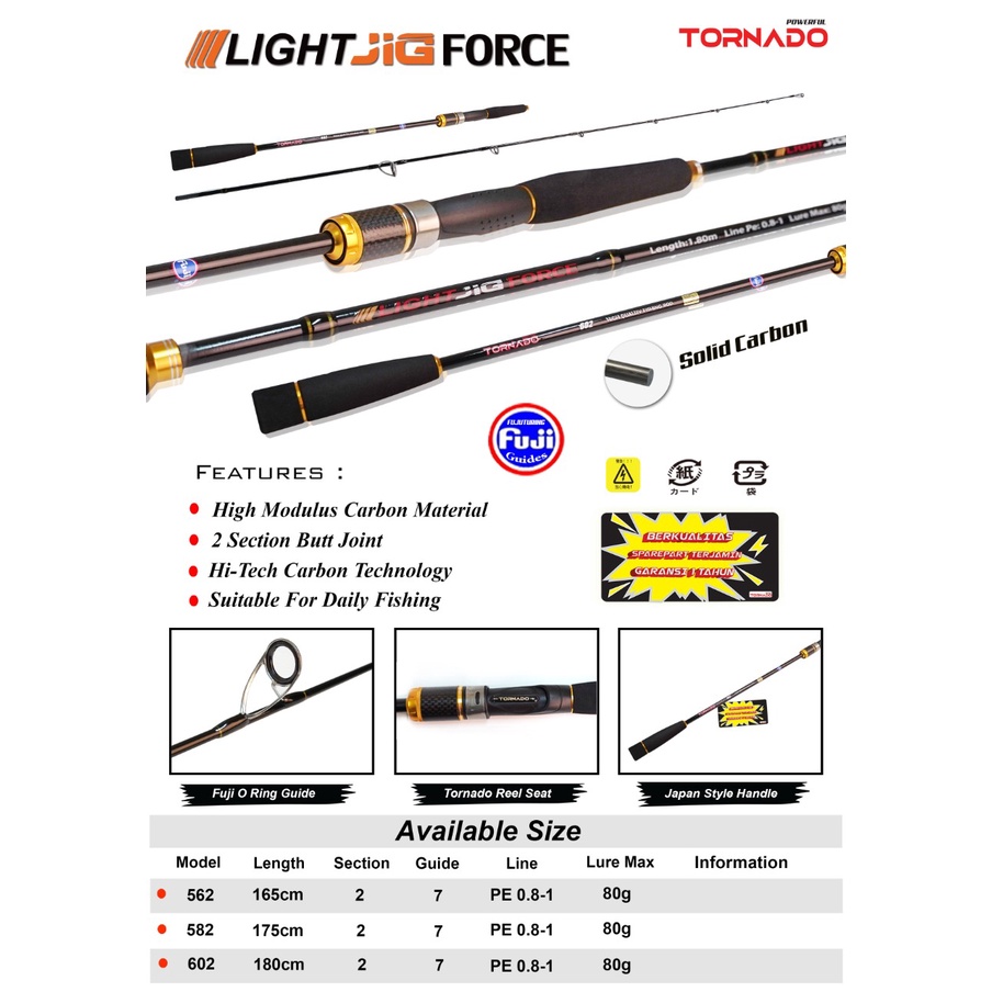 Jual Alat Pancing Joran TORNADO Light Jig Force Carbon Solid Ring Fuji ...