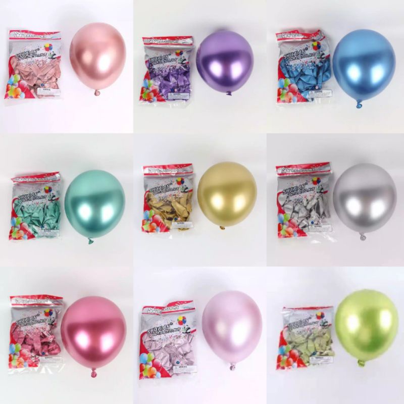 Jual Balon Chrome 12 inch Balon Double Metalik Pak | Shopee Indonesia