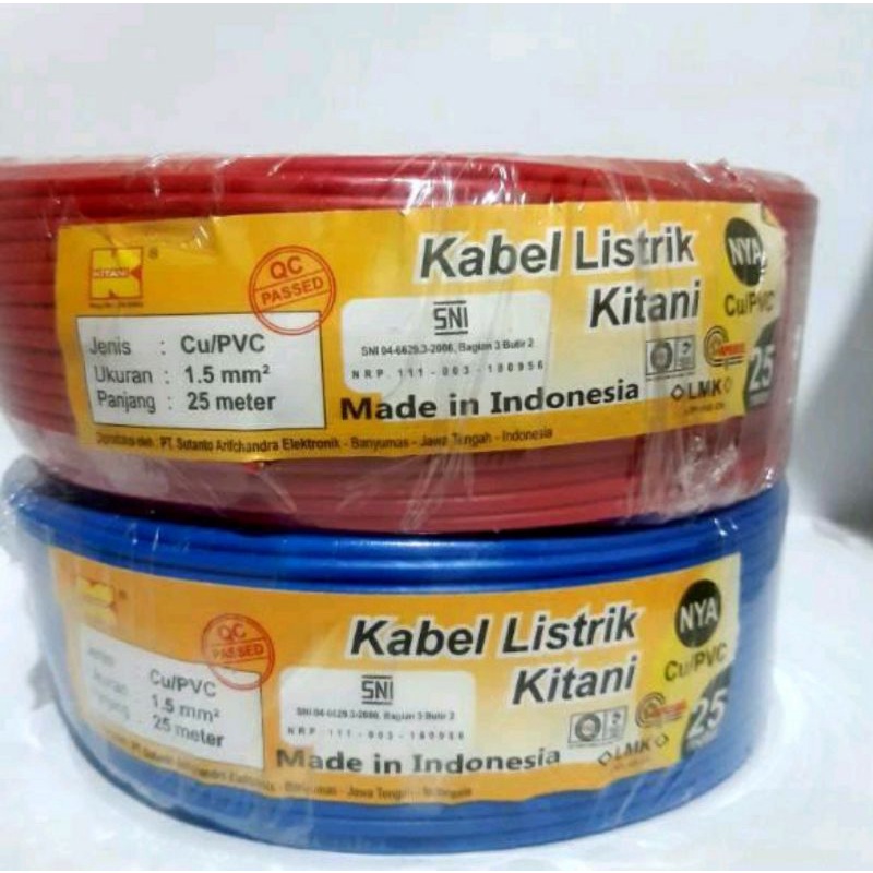 Jual Kabel NYA Kitani 1,5 mm Tembaga Asli Panjang 25 Meter SNI LMK Indonesia|Shopee Indonesia
