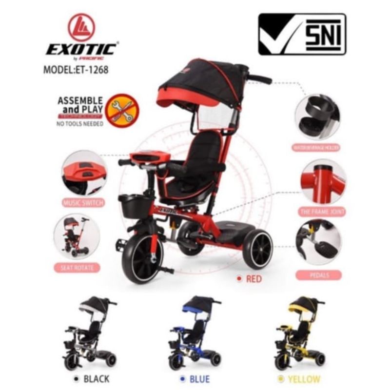 Jual Sepeda Anak Roda Tiga Exotic ET-1268 Sepeda Stroller (By PACIFIC ...