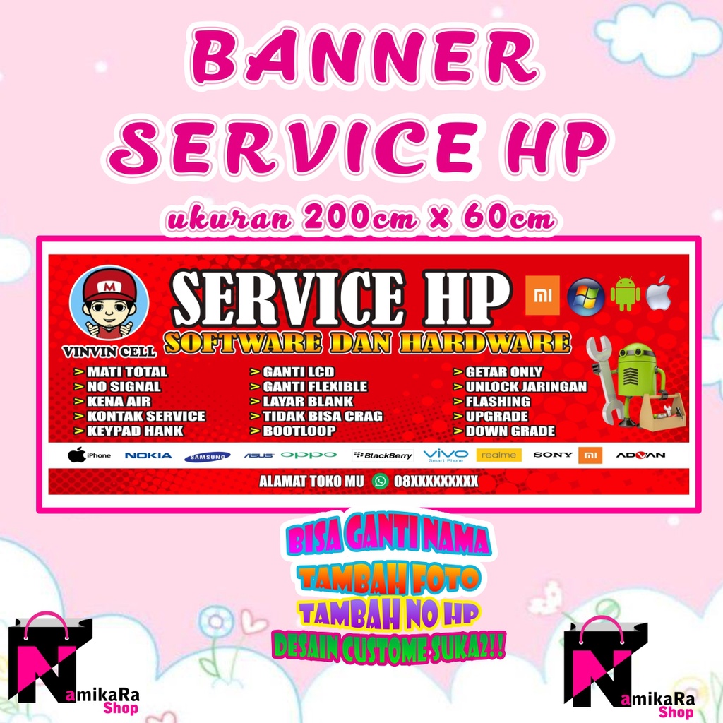 Jual Spanduk Banner Backdrop Service Handphone Merah/ Banner Service HP ...