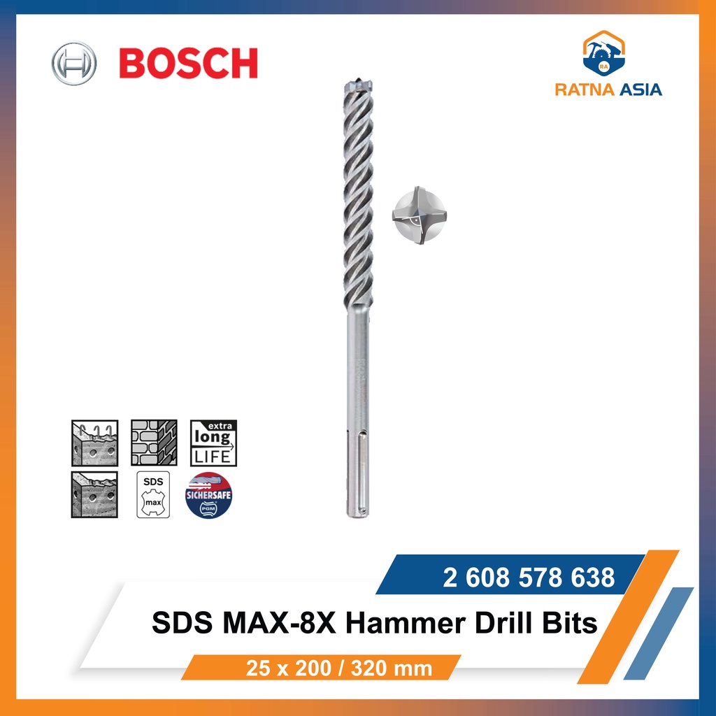 Jual Mata Bor Beton SDS Max-8X 25 x 200 / 320 mm | Shopee Indonesia