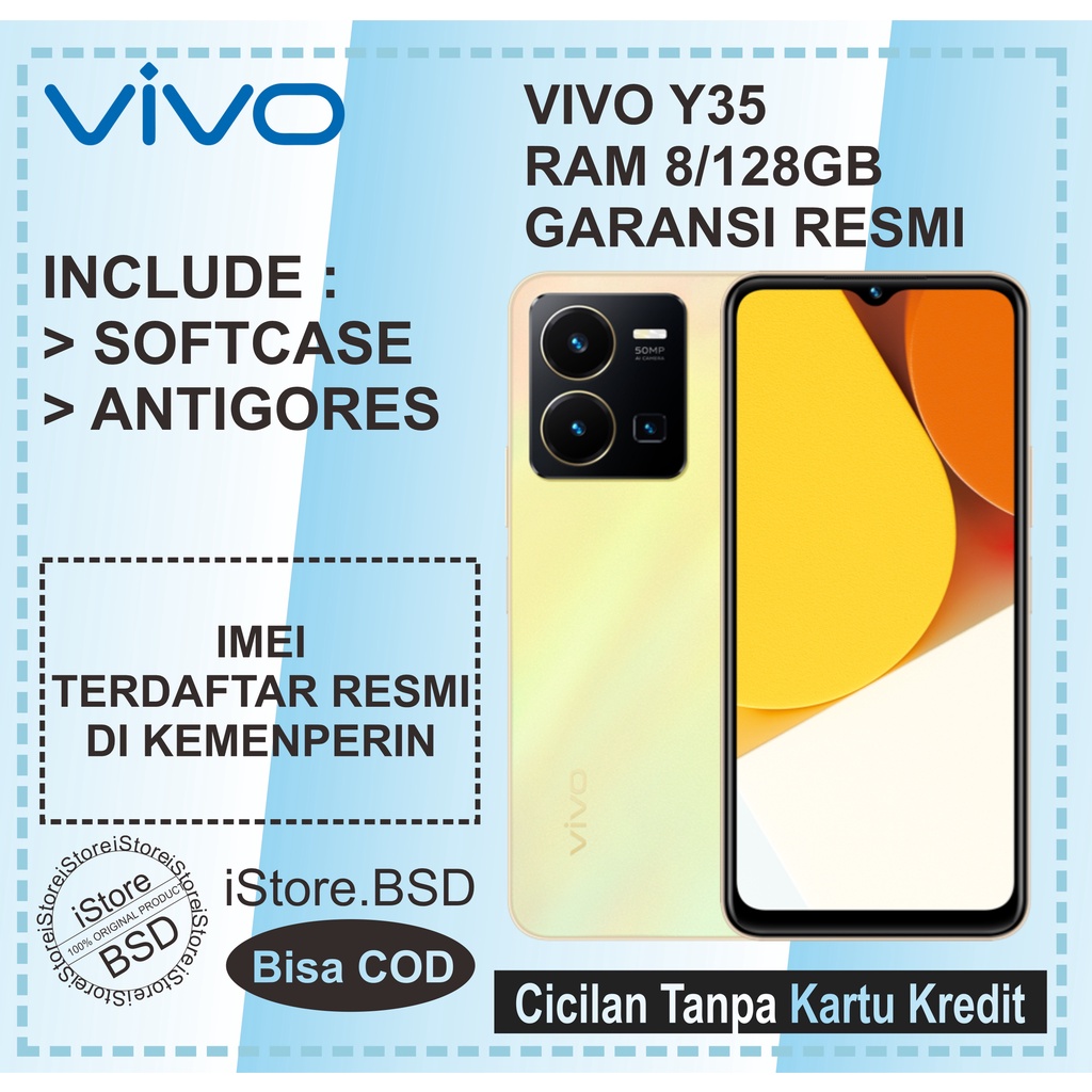 Jual vivo Y35 (8/128) - RAM 8GB+8GB Extended, 44W FlashCharge+5000mAh, Splash Waterproof, 50MP ...