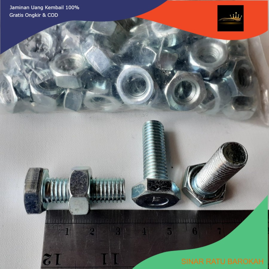 Jual BAUT MUR PUTIH M10 X 30 / BMP M10X30/ BAUT M10X30 PUTIH BMP M10 X 30 KUNCI 17 PANJANG 3CM 3 ...