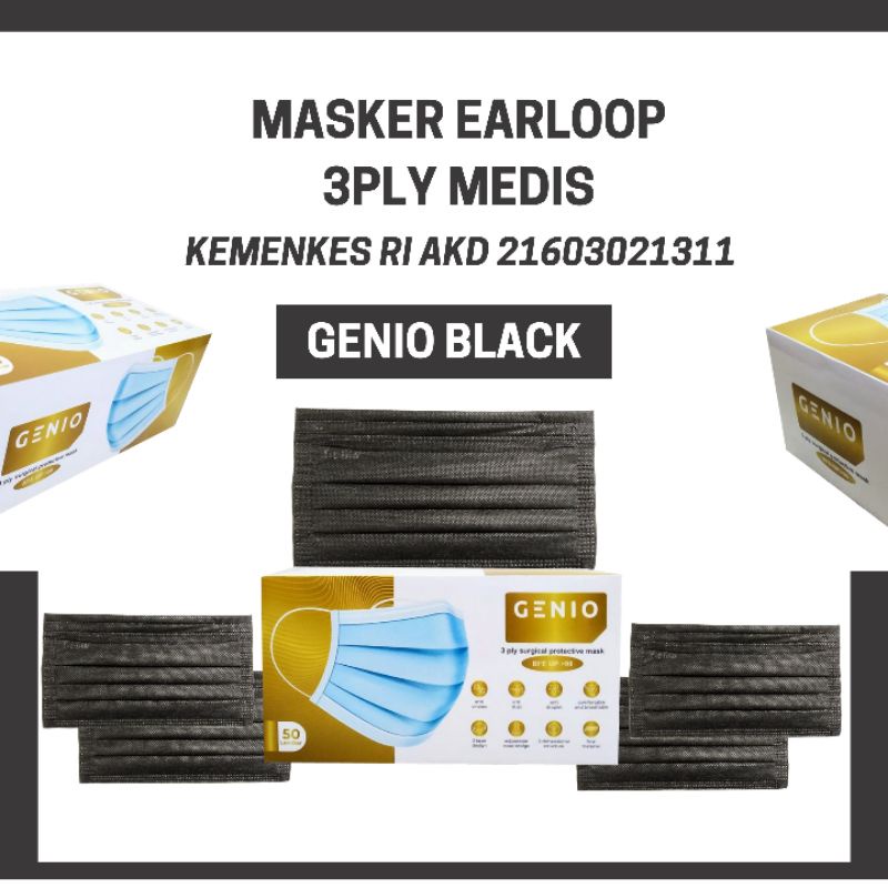 Jual Promo Murah! Masker Hitam Masker Black Edition Genio Medis 3ply ...