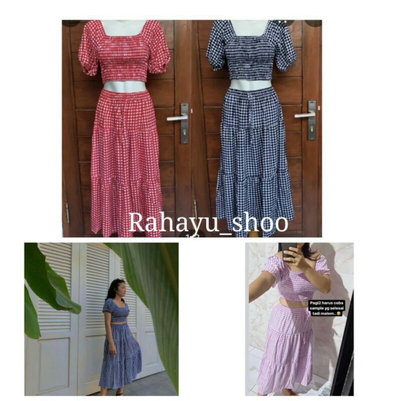 Jual one set Rok Sabrina kotak dan polos Rayon premium | Shopee Indonesia