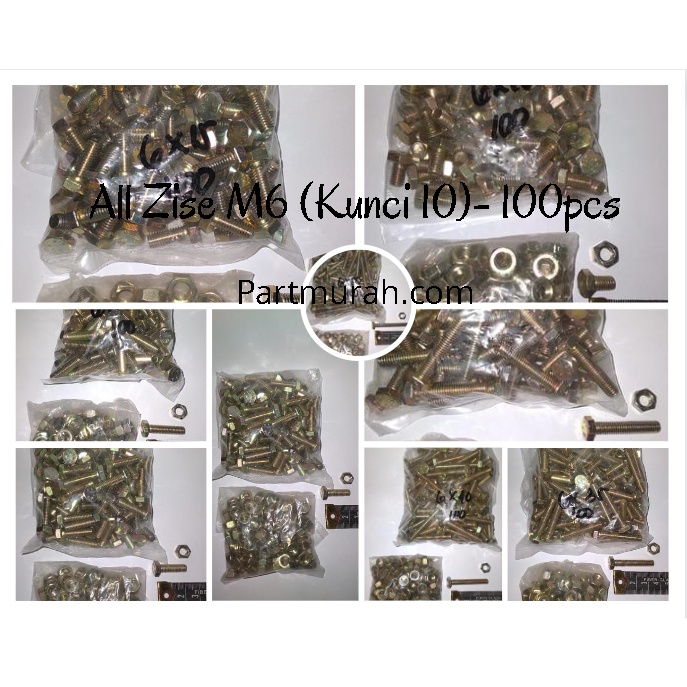 Jual Mur Baut/ Bolt Nut Ukuran M6 atau kunci 10 Warna Kuning Berbagai ...