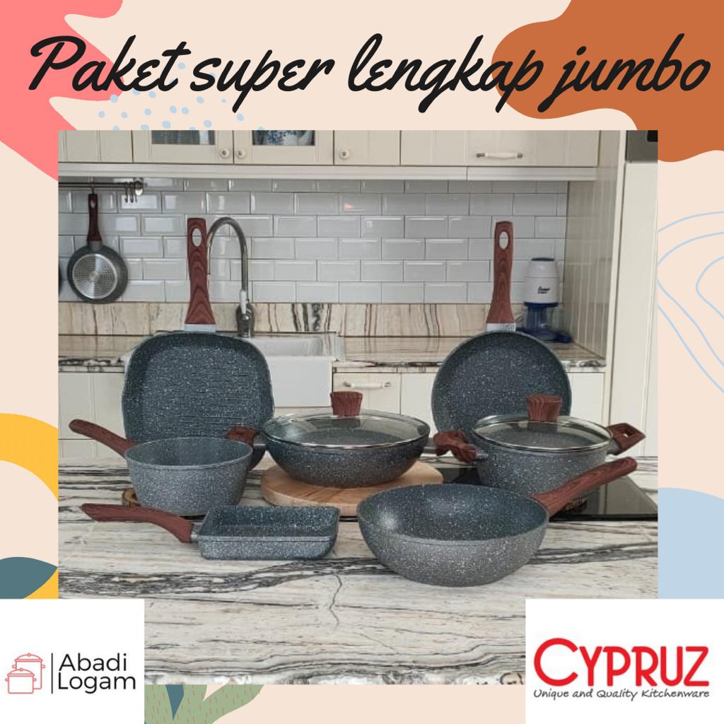 Jual Cypruz Panci Set Paket Super Lengkap Jumbo 7Pcs Marble Pan Stein Granite Wajan Anti Lengket ...