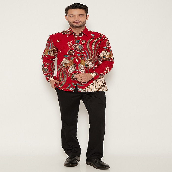 Jual Batik Semar Kemeja Lengan Panjang Peksi Trimanunggal Merah ...