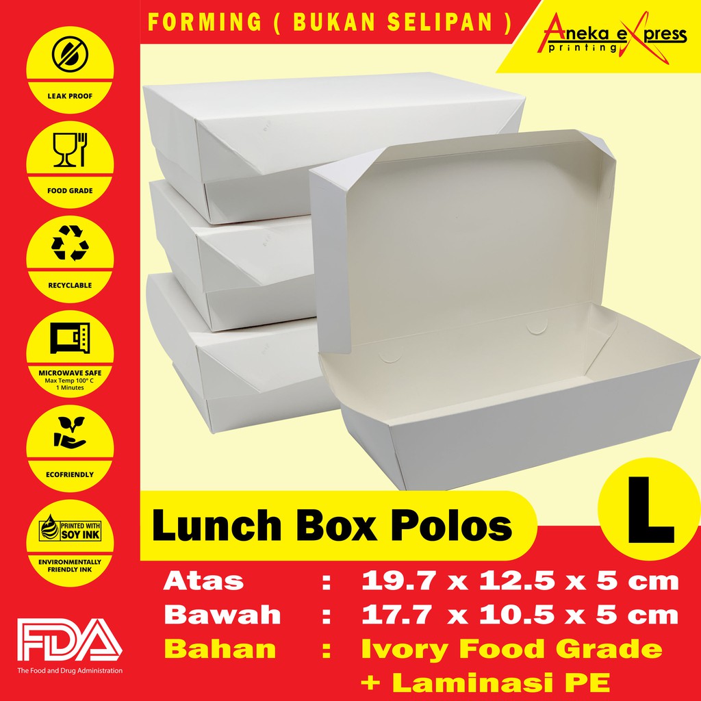 Jual Paper Lunch Box Ukuran L Food Grade Kemasan Makanan Kotak - Polos ...