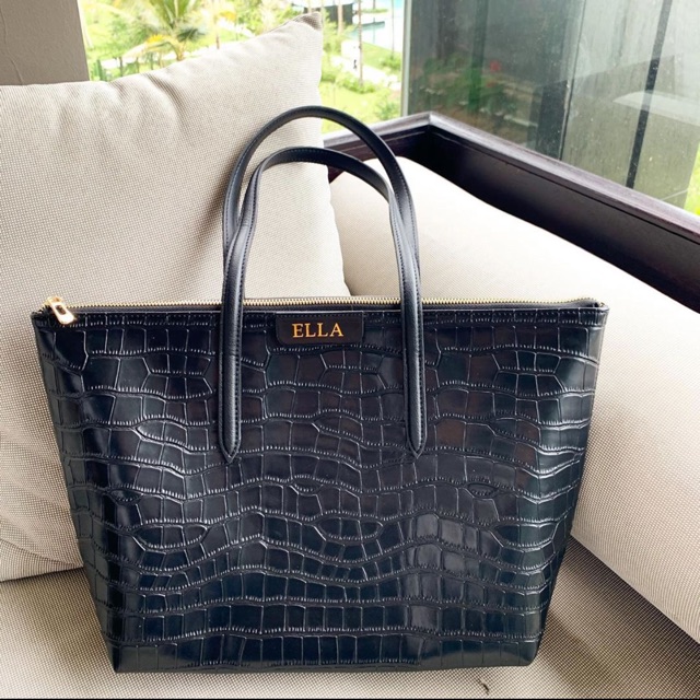 Jual Tas custom croco tote bag - Black | Shopee Indonesia