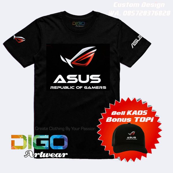 Jual kaos game asus - T shirt ROG asus republic of gamers - bonus topi ...