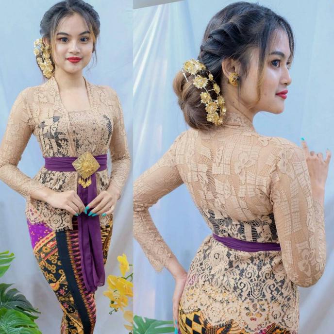 Jual ] Baju Kebaya Adat Bali Jadi Wanita Polos Brokat Lengan Panjang ...