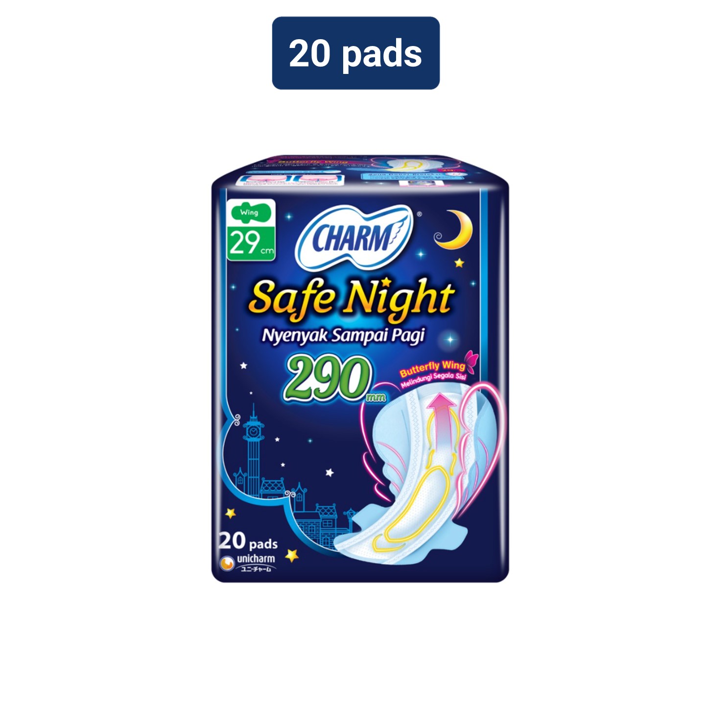 Charm Pembalut Safe Night 29cm Wing 20 pads | Shopee Indonesia