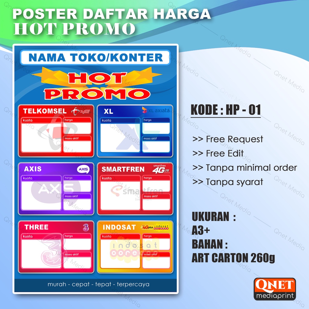 Jual POSTER KONTER DAFTAR HARGA HOT PROMO ALL PROVIDER | Shopee Indonesia