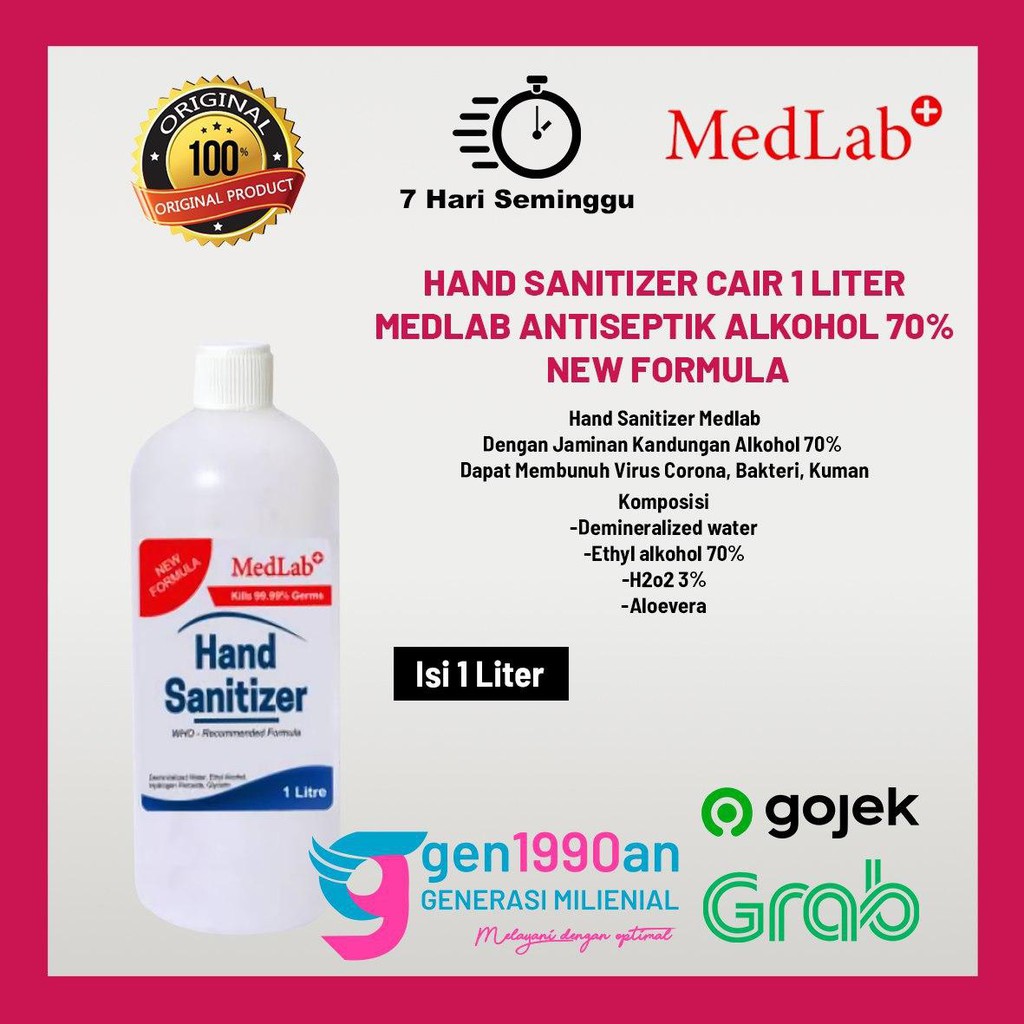 Jual HANDSANITIZER HAND SANITIZER cair 1 liter MedLab Alkohol 70% ...
