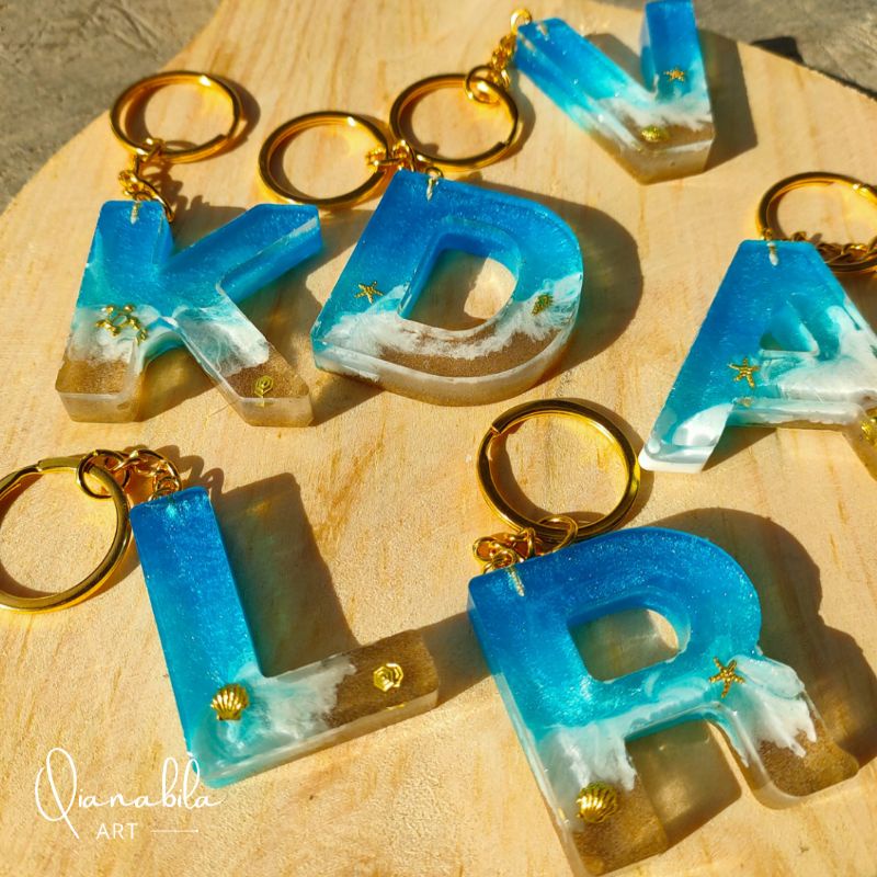 Jual Custom Resin Gantungan Kunci Huruf Alphabet Inisial & Angka Ganci ...
