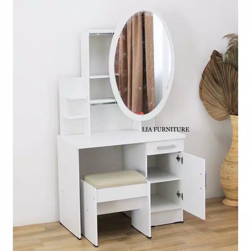 Jual MEJA RIAS MEJA MAKEUP MINIMALIS PUTIH CERMIN SLIDING | Shopee ...