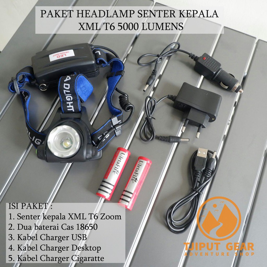 Jual Paket Senter Kepala Headlamp Charge XML T6 Anti Air Waterproof | Shopee Indonesia