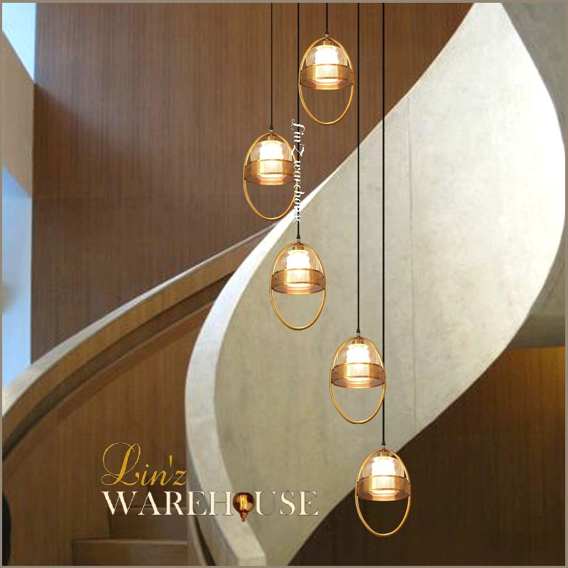 Jual Lampu gantung void tangga MODERN DOUBLE GLASS GOLD 5 ARMS pendant ...