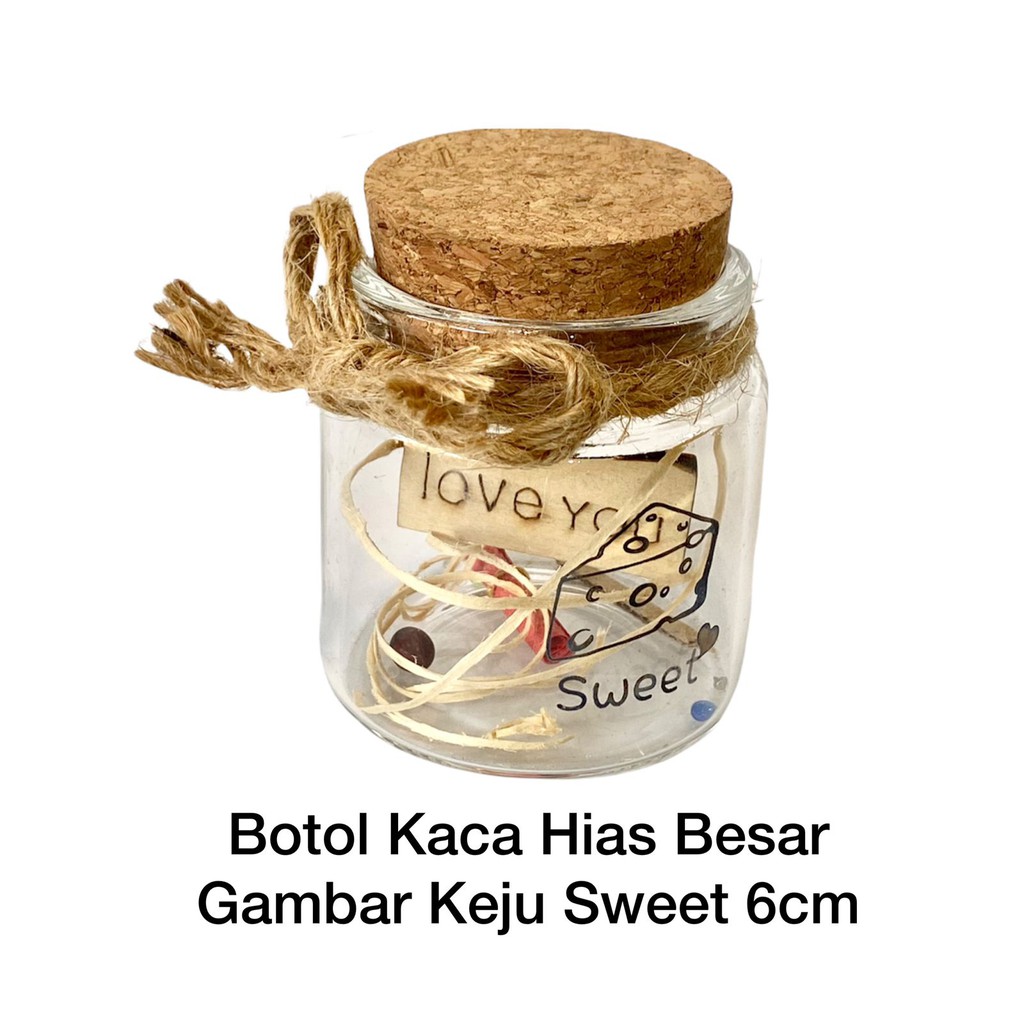 Jual Botol Kaca Hias Besar Gambar Keju Sweet 6 Cm | Shopee Indonesia