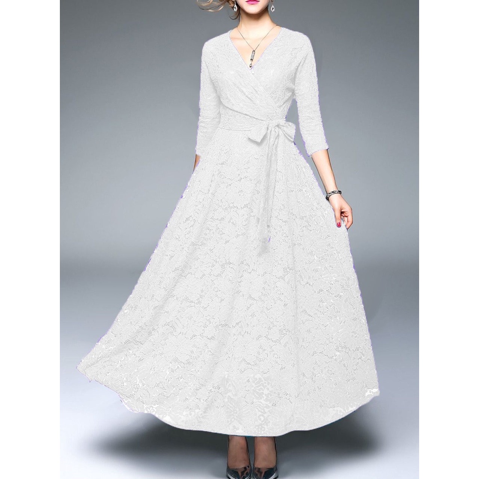 Jual DRESS PUTIH BRUKAT PANJANG / LONG DRESS ICHA SIZE M L XL XXL ...