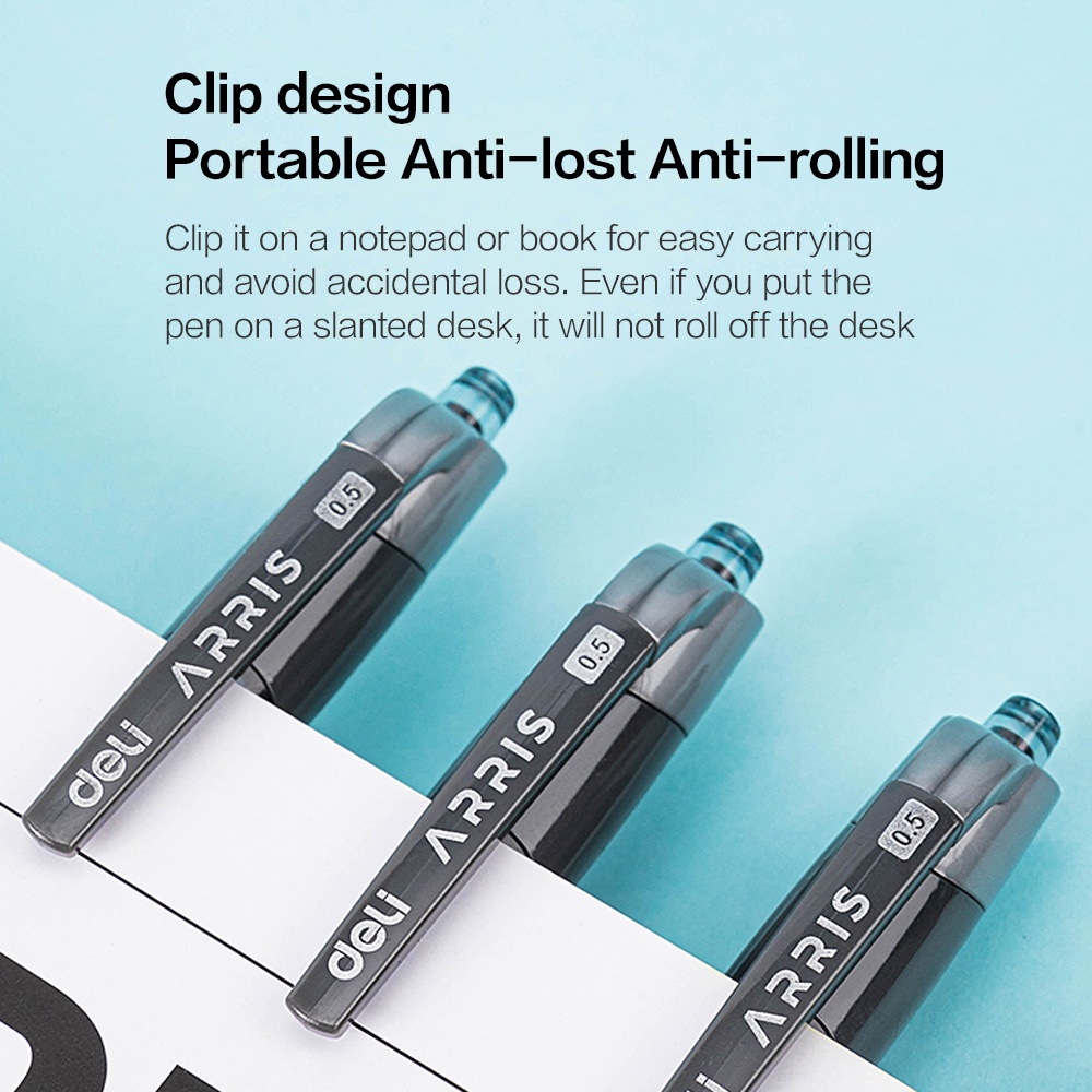 Jual Deli Gel pen 0.5mm 2 warna hitam/biru 12 pcs/ Deli pulpen gel ...