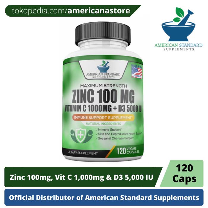 Jual American Standard Supplements Zinc 100 MG Vitamin C 1000 MG D3 5000 IU | Shopee Indonesia