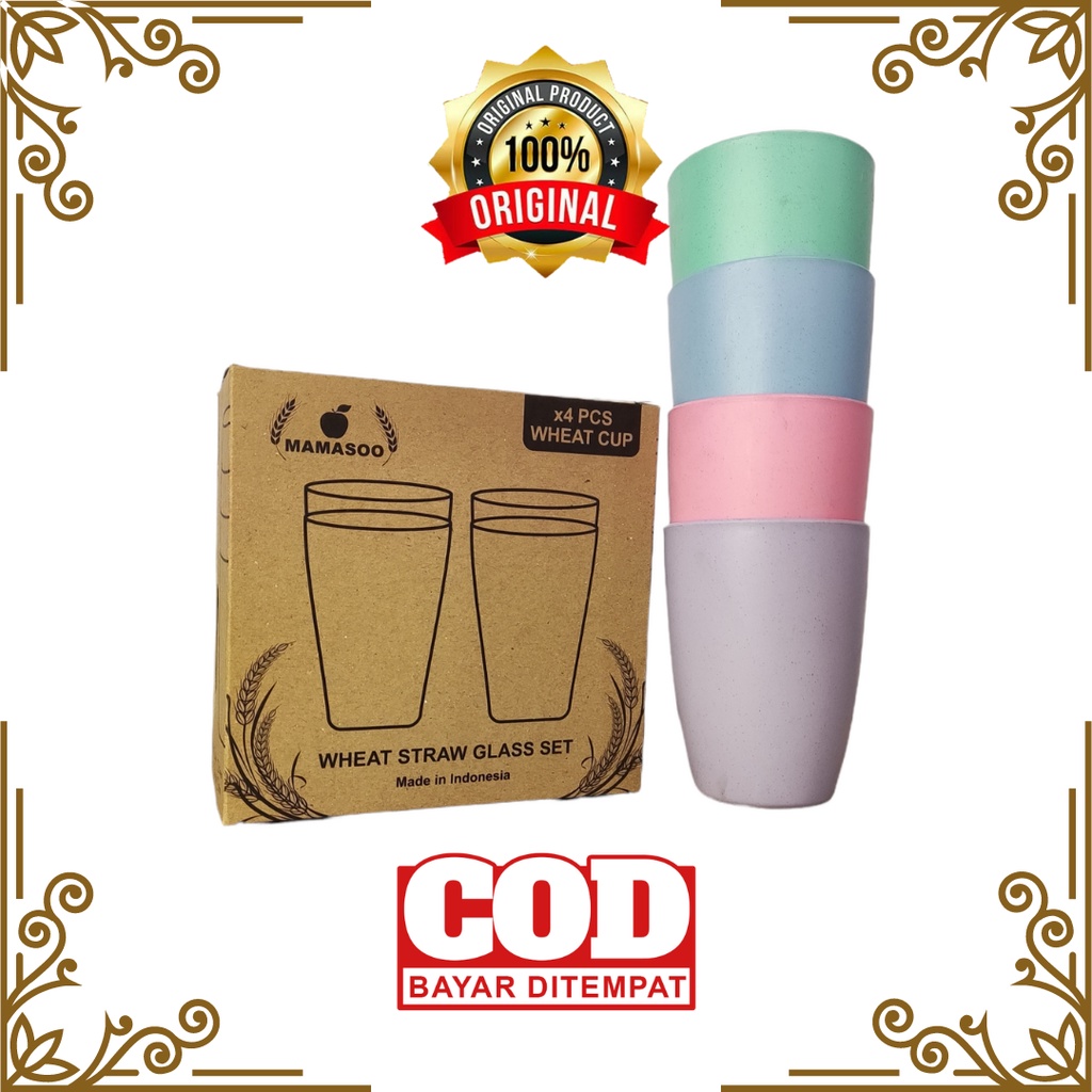 Jual Mamasoo Gelas Set Isi 4 Pcs Gelas Plastik Bahan Jerami/Wheatstraw ...