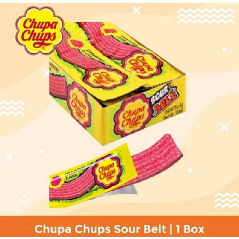 Jual Chupa Chups Sour Belt Rasa Strawberry Box isi 32 pcs | Shopee Indonesia