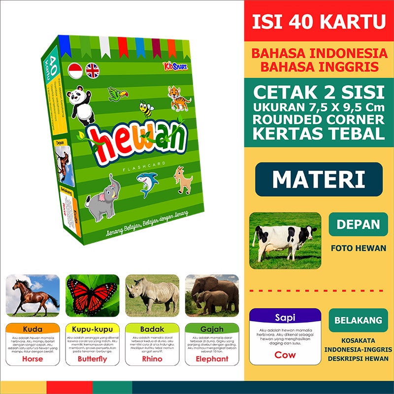 Jual Hewan- Flash Card Edukasi Anak Kidsmart | Shopee Indonesia