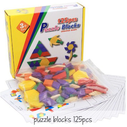 Jual PUZZLE BLOCK 125/ Pattern Blocks Kayu Isi 125 Pcs | Shopee Indonesia