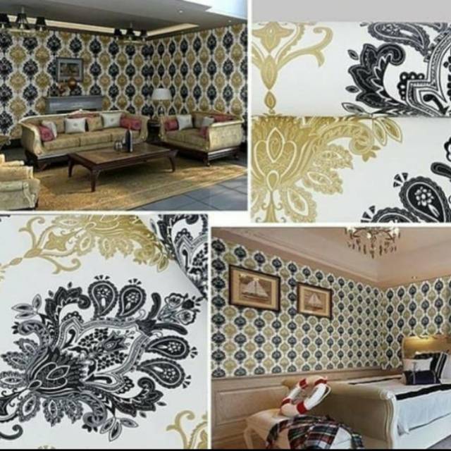 Jual Wallpaper dinding motif batik hitam gold ukuran 45cmx10meter ...