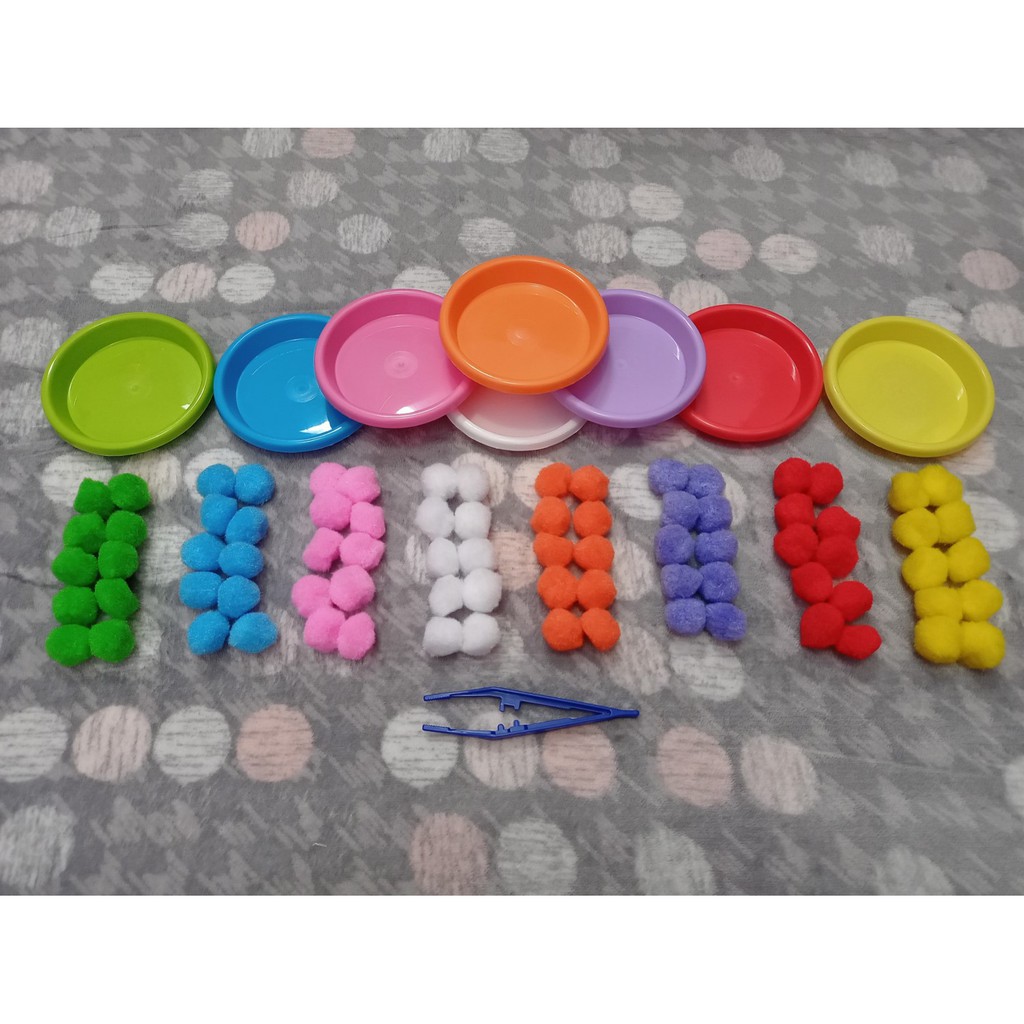 Jual Paket pompom sorting warna mainan edukasi sensory play | Shopee ...