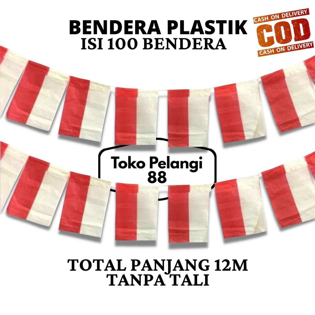 Jual (Isi 100) Bendera Merah Putih Plastik Tali Murah Bendera Indonesia ...