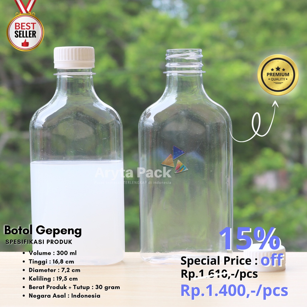 Jual Botol plastik PET 300ml gepeng minuman jus susu kopi tutup LN ...