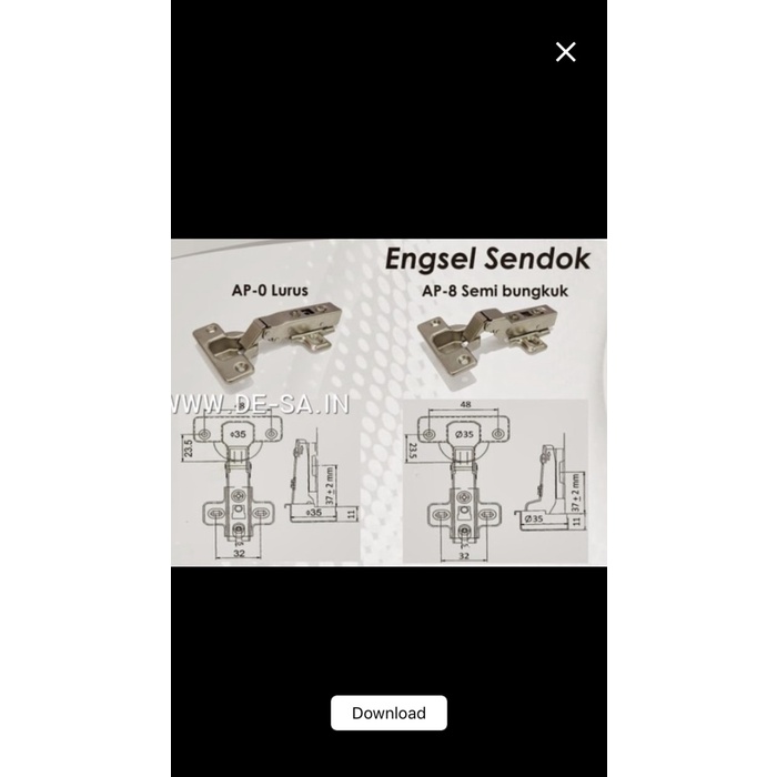 Jual Ki5K81I Engsel Sendok Lurus Huben. Engsel Lemari , Engsel Kitchen ...