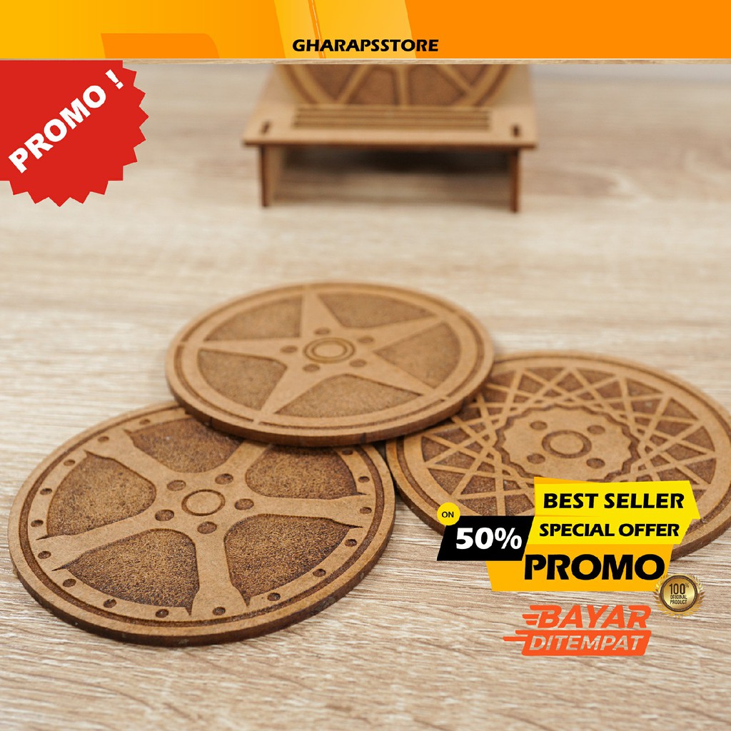 Jual Tatakan / Coaster Gelas / Cangkir Kayu Motif / Tema Velg Racing ...