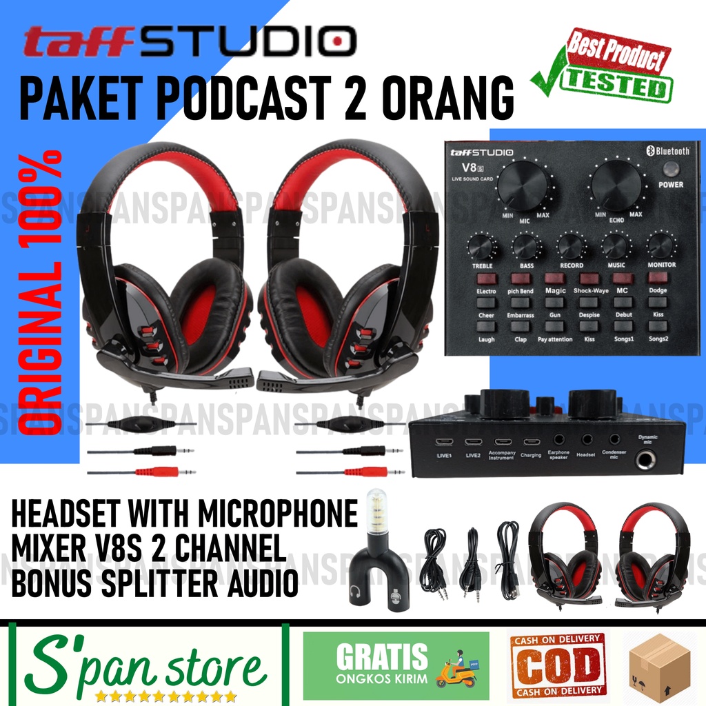 Jual PAKET PODCAST 2 ORANG Microphone Headset Mixer V8s V8 Plus N9 ...