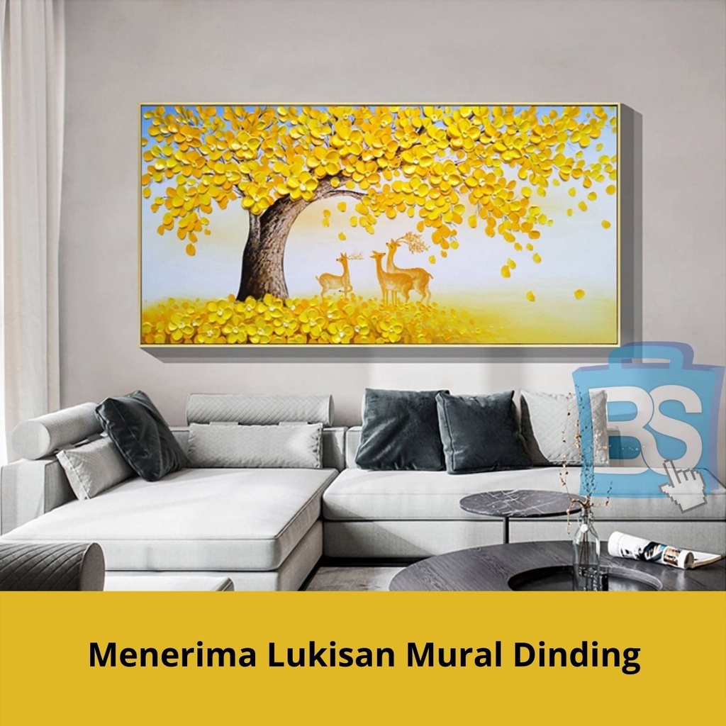 Jual Lukisan Abstrak Besar Kuning Pohon Di Atas Kanvas Sika Rusa ...