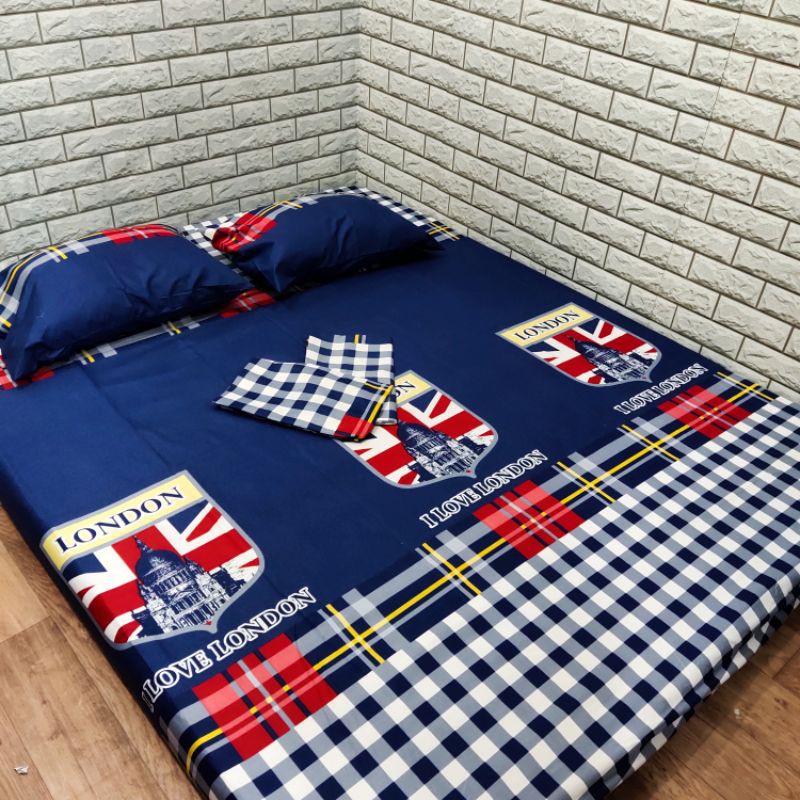 Jual SPREI HOME MADE BIRU KOTAK LONDON | Shopee Indonesia