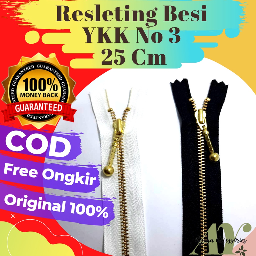 Jual RESLETING SLETING ZIPPER YKK JAKET GIGI BESI EMAS NO 3 25 CM | Shopee Indonesia