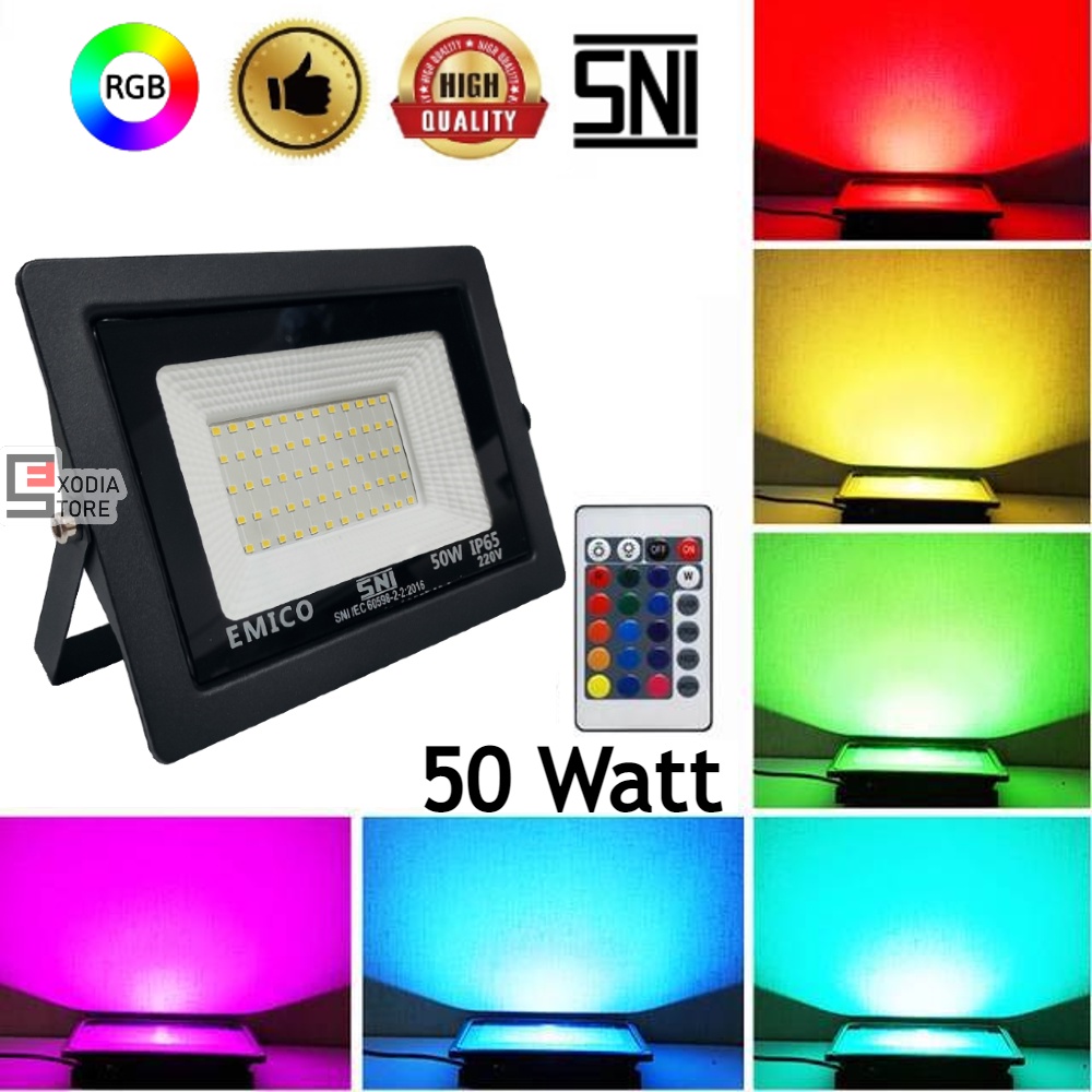 Jual Lampu Sorot Emico SMD LED 50 watt SNI IP65 Lampu Tembak Floodlight Lampu Hias RGB dengan ...